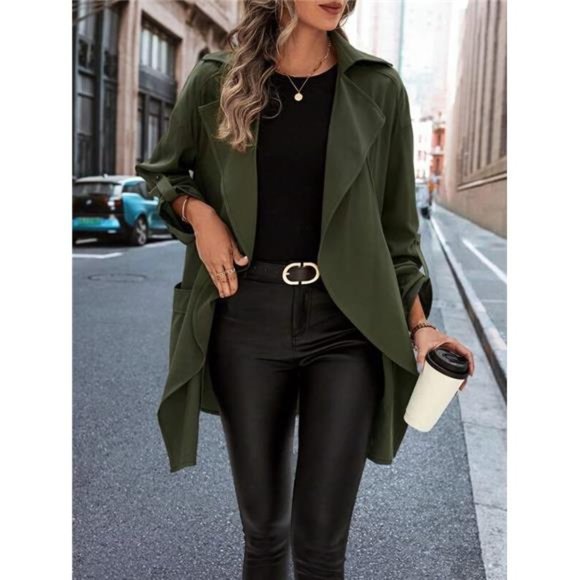 Jackets & Coats | Waterfall Collar Trench Coat Green | Poshmark